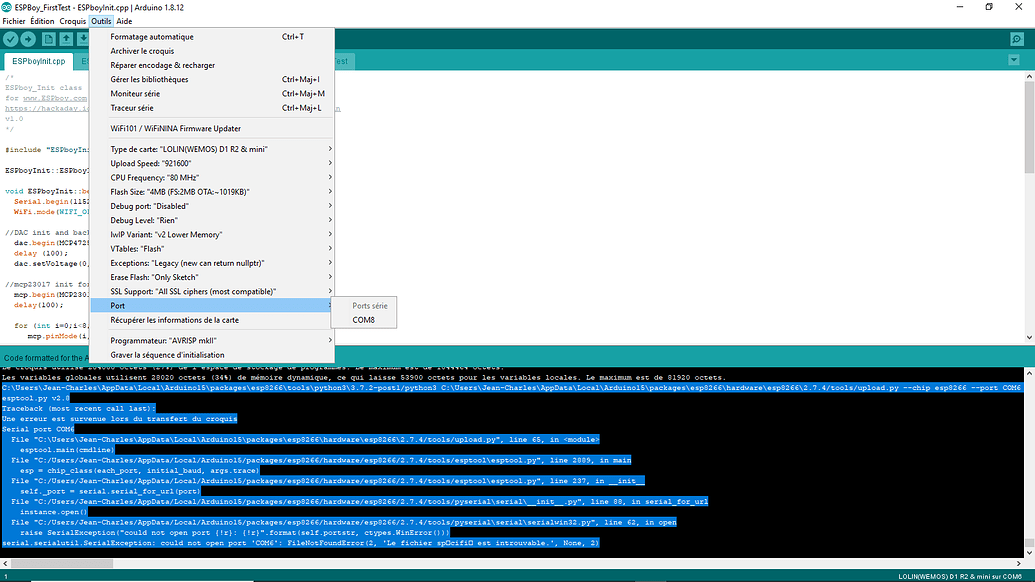 Card in Arduino IDE / compilation error [Solved] - Software - ESPboy ...